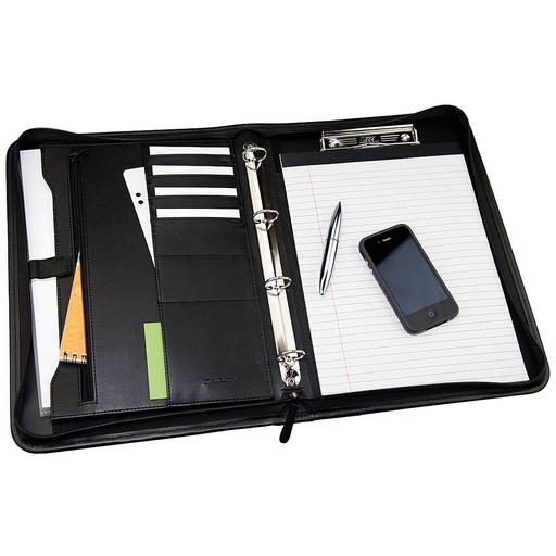 Monolith Zipped Leather Look Conference Folder 4 Ring Binder Black with ...